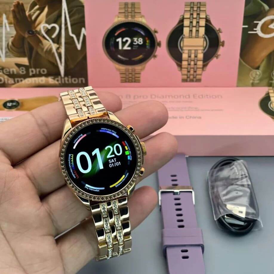 Gen 8 Smartwatch with Diamond Metal Belt + Silicon Strap - Gadgets Store